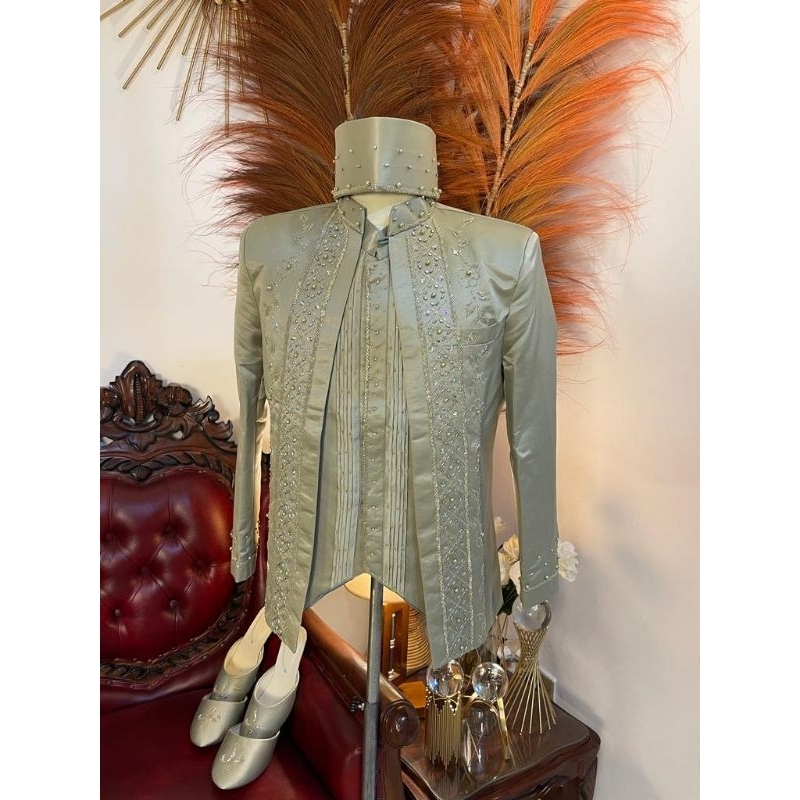 Jual BESKAP PENGANTIN PRIA / BESKAP MOTIF PAYET BUNGA | Shopee Indonesia