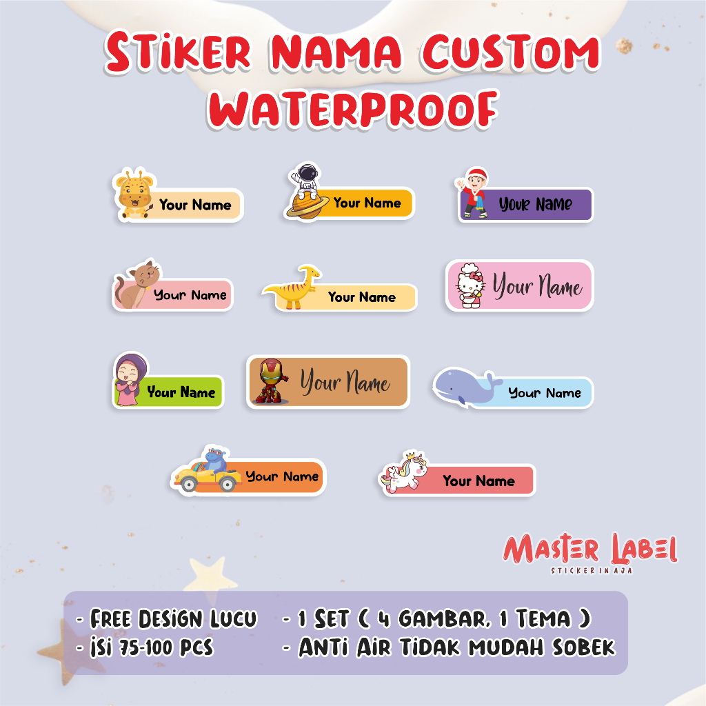 Jual Sticker nama sticker custom uk A3 ISI 100pcs sticker anak sticker ...