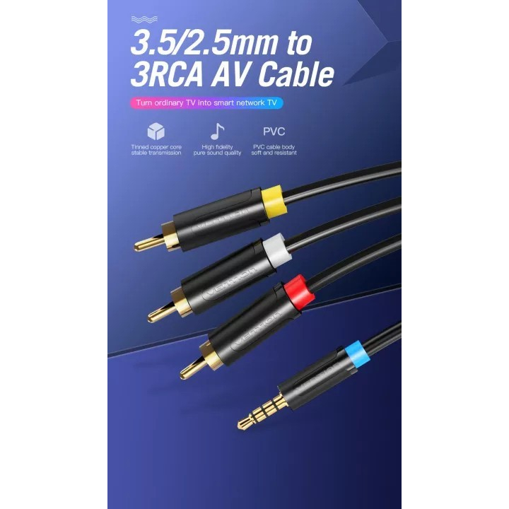 Jual KABEL AUDIO JACK 3,5MM GARIS 3 TO 3 RCA MALE 2M VENTION | Shopee Indonesia