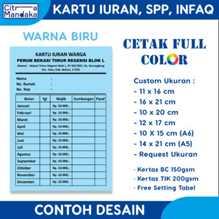 Jual Cetak Kartu Iuran Custom A3 | Infaq | Pembayaran Les | Kas | RT | Kartu Stock | Lembar ...