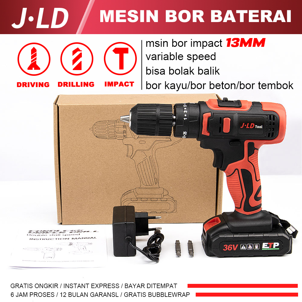 Jual JLD 13mm mesin bor impact baterai bor cas cordless bor baterai bor ...