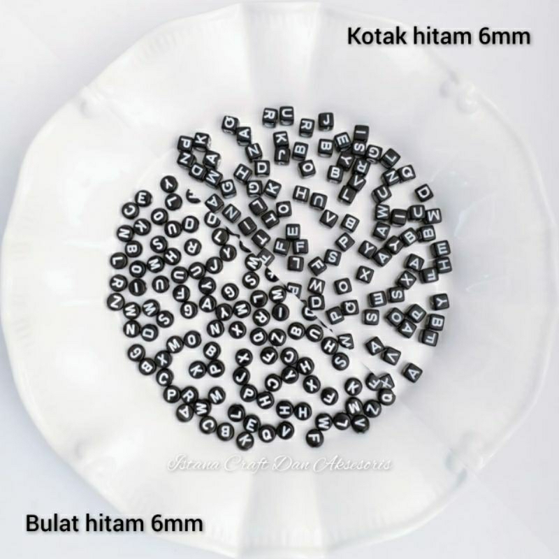 Jual Manik Huruf / Mote Huruf A sampai Z Hitam Bulat Tulisan Putih 6 mm ...