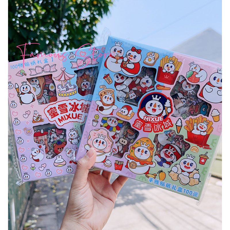 Jual Stiker Mixue Box Besar isi 100Lembar Stiker Botol notebook ...