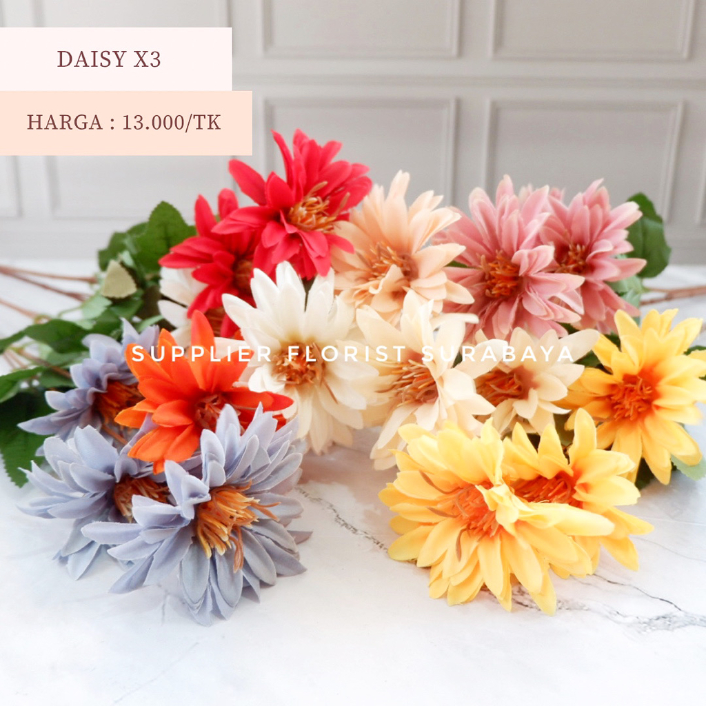 Jual [DAISY X3] BUNGA DAISY 1 TANGKAI BERCABANG 3 BUNGA PALSU IMITASI ...