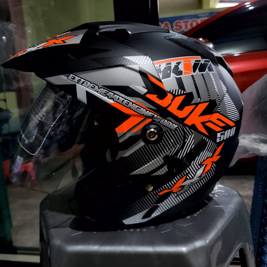 Jual Helem Motor SNI L Dewasa Helm Motor BXP Orange SNI Double Visor ...