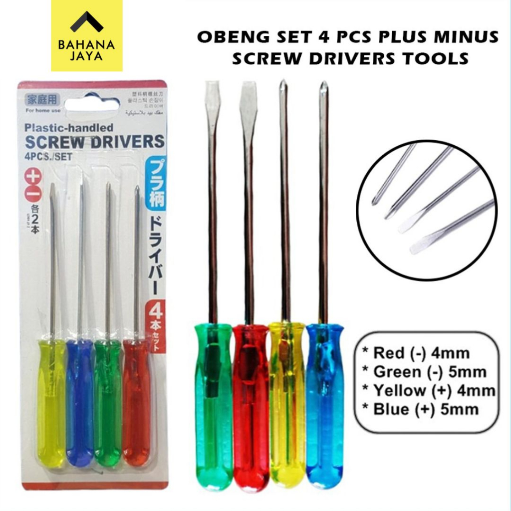 Jual Obeng Set 4Pcs Screwdriver Tools Plus Min 4mm 5mm + - Multifungsi ...
