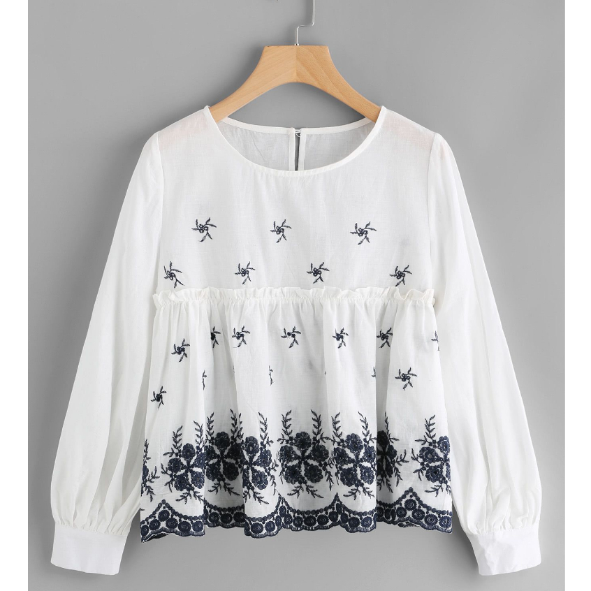 Jual Baju Atasan Kemeja Blouse Blus Putih Bordir Wanita | Shopee Indonesia