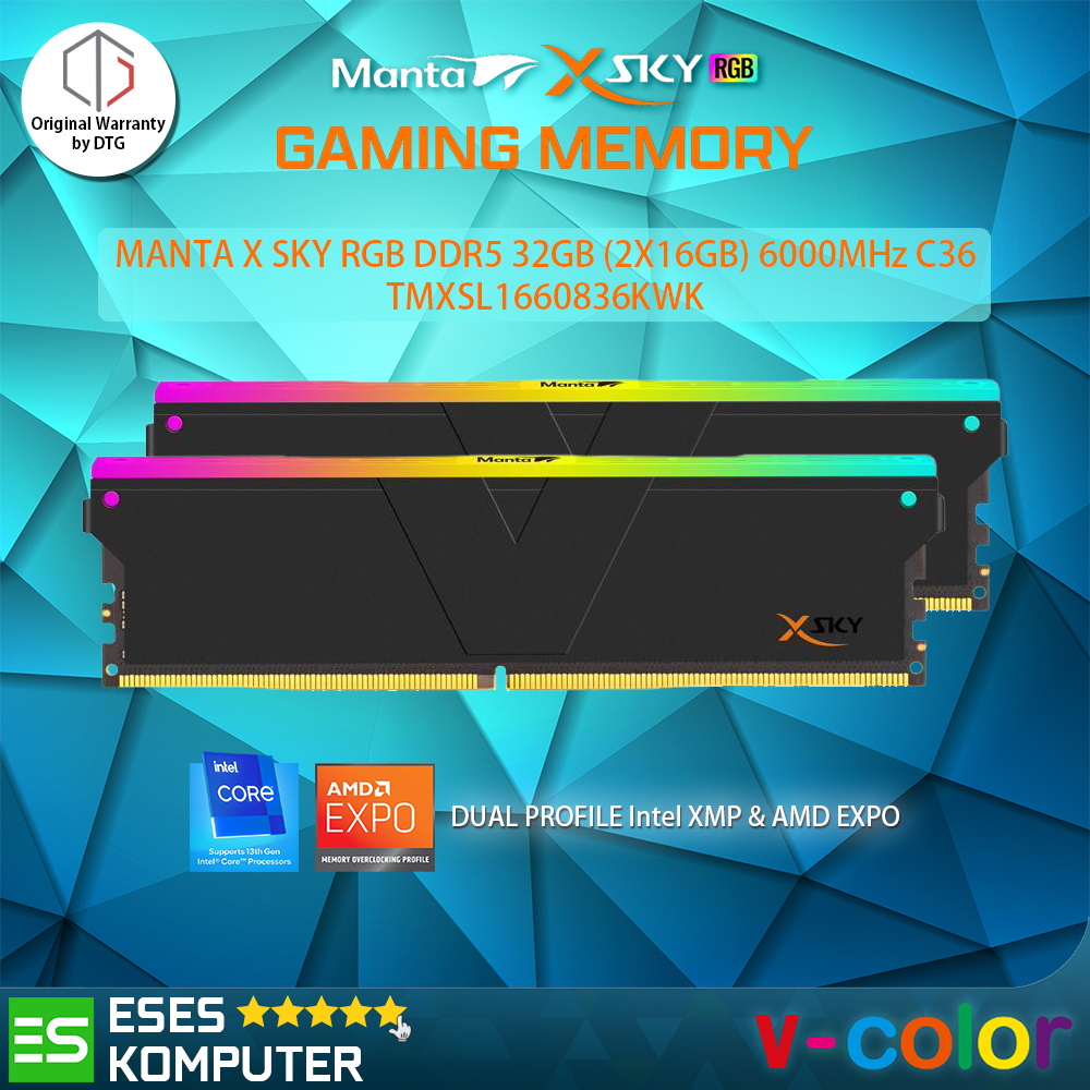 Jual RAM v-color DDR5 MANTA XSKY RGB 32GB (2x16GB) 6000MHz C36 BLACK | Shopee Indonesia