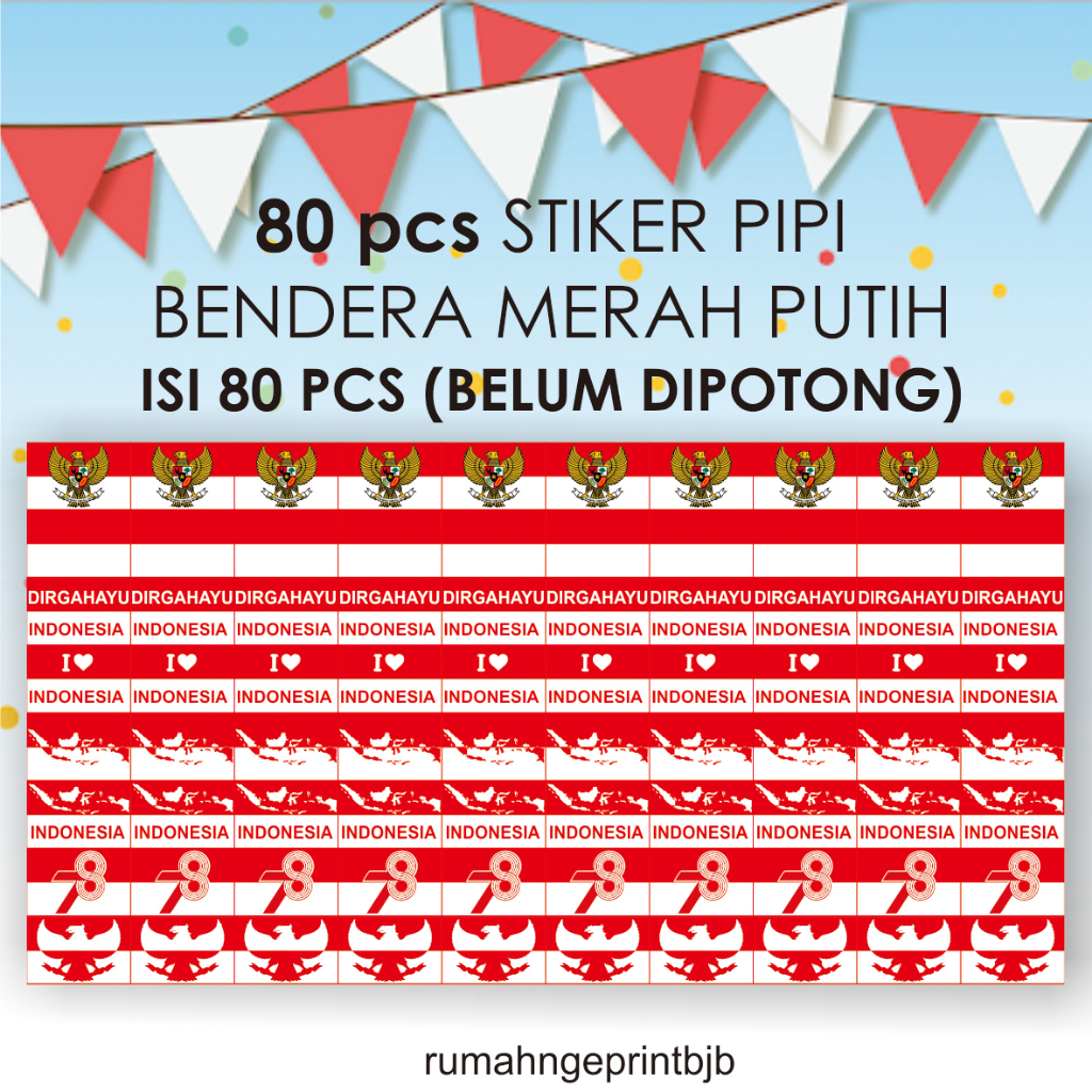 Jual 80 pcs STIKER PIPI BENDERA MERAH PUTIH ISI 80 PCS (BELUM DIPOTONG ...