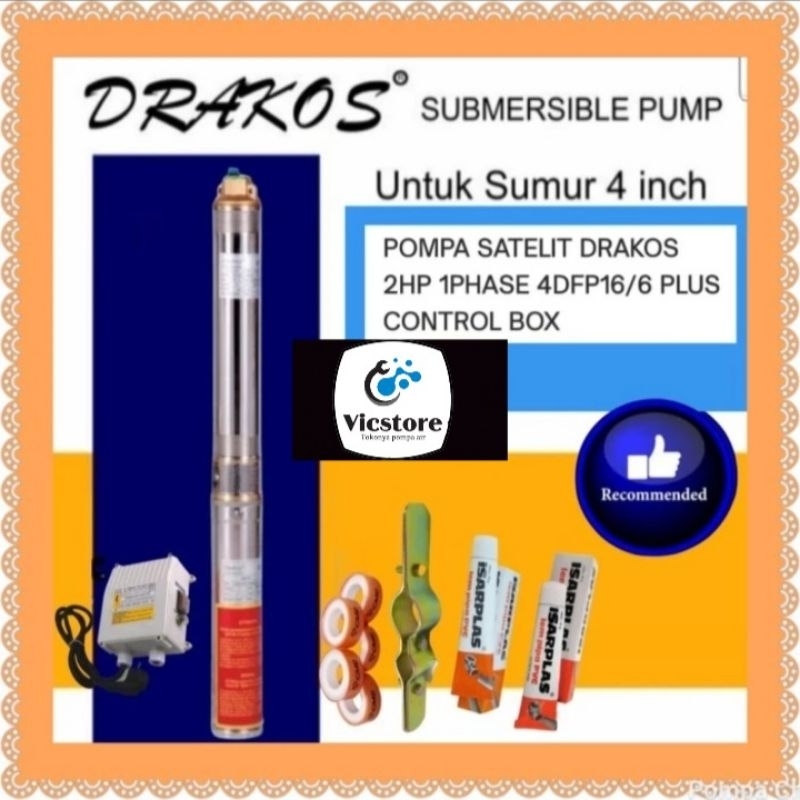 Jual Pompa satelit Drakos 2hp 1phase 4dfp16/6 plus control box ...