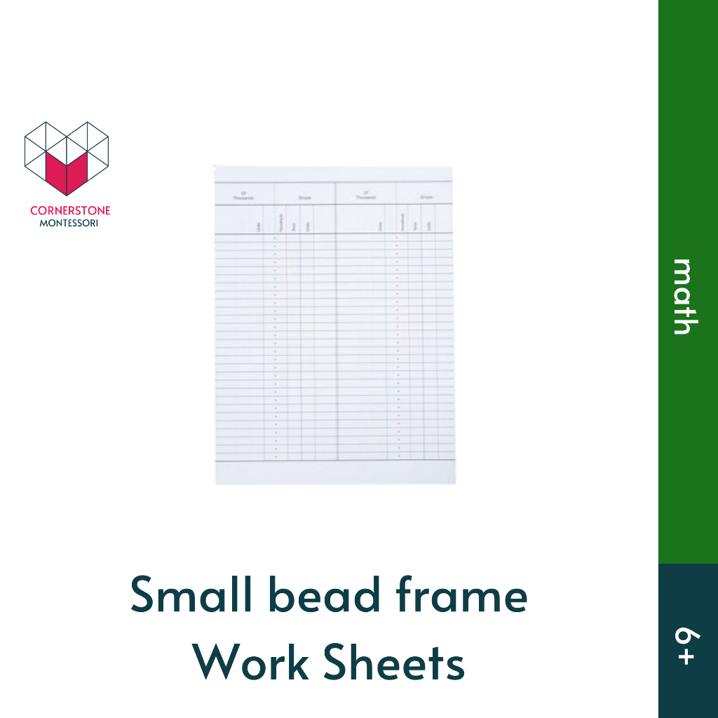 Jual Cornerstone Montessori Small Bead Frame Work Sheets - Montessori ...