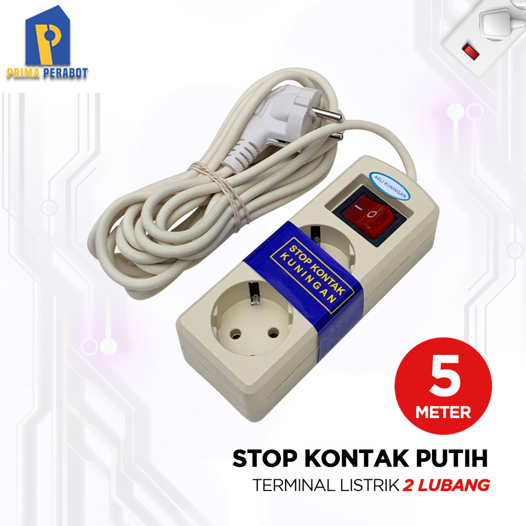 Jual Stop Kontak Putih 5 meter 2 lubang Terminal Listrik 2 Lubang ...