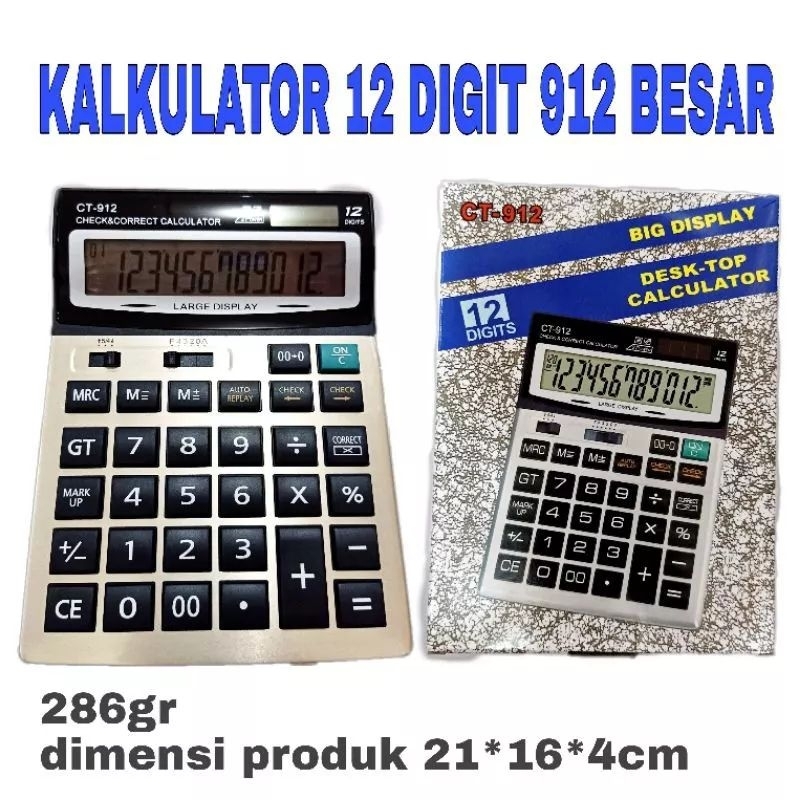 Jual COD-KALKULATOR JUMBO CT 912/KALKULATOR 12 DIGIT CEK CORRECT | Shopee Indonesia