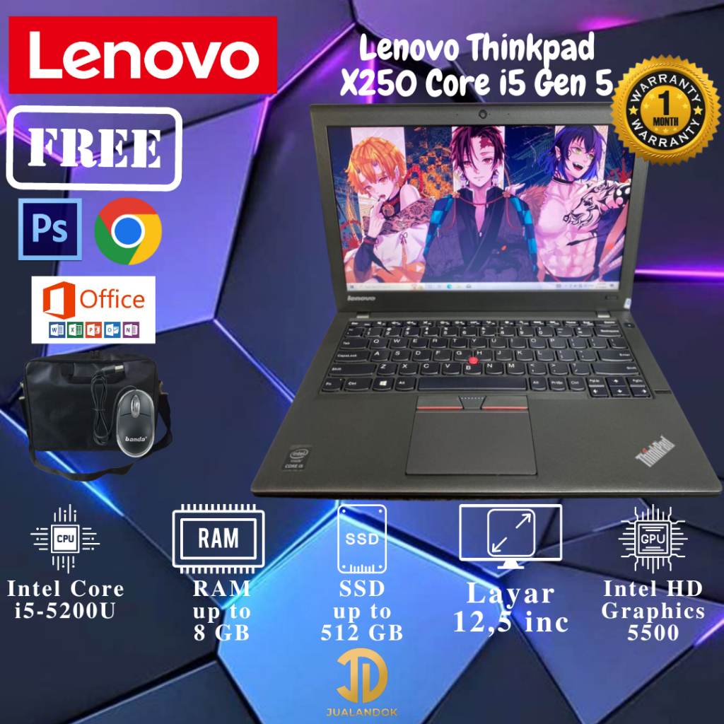 Jual Laptop Lenovo Thinkpad X250 Core I5 Gen 5 Ram 8gb Ssd 512gb