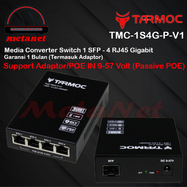 Jual Tarmoc TMC-1S4G-P-V1 | Media Converter 1 SFP - 4 LAN G POE-in (9 ...