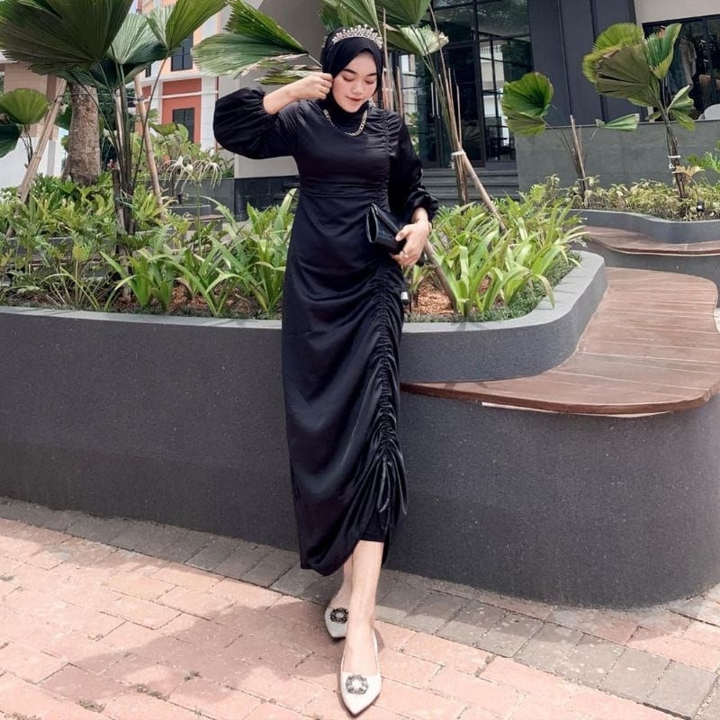 Jual Gamis adini satin pemium //silk dres satin premium velvet //Dress ...