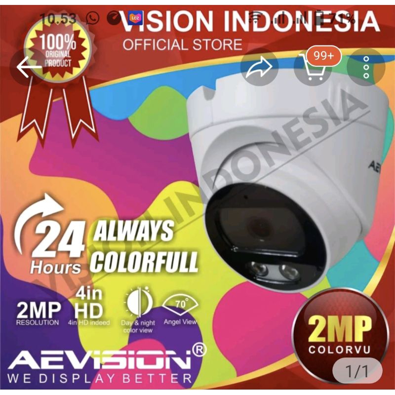 Jual CAMERA CCTV AEVISION/TECHMA FULL COLOR DOME 2MP FULL HD 1080p ...