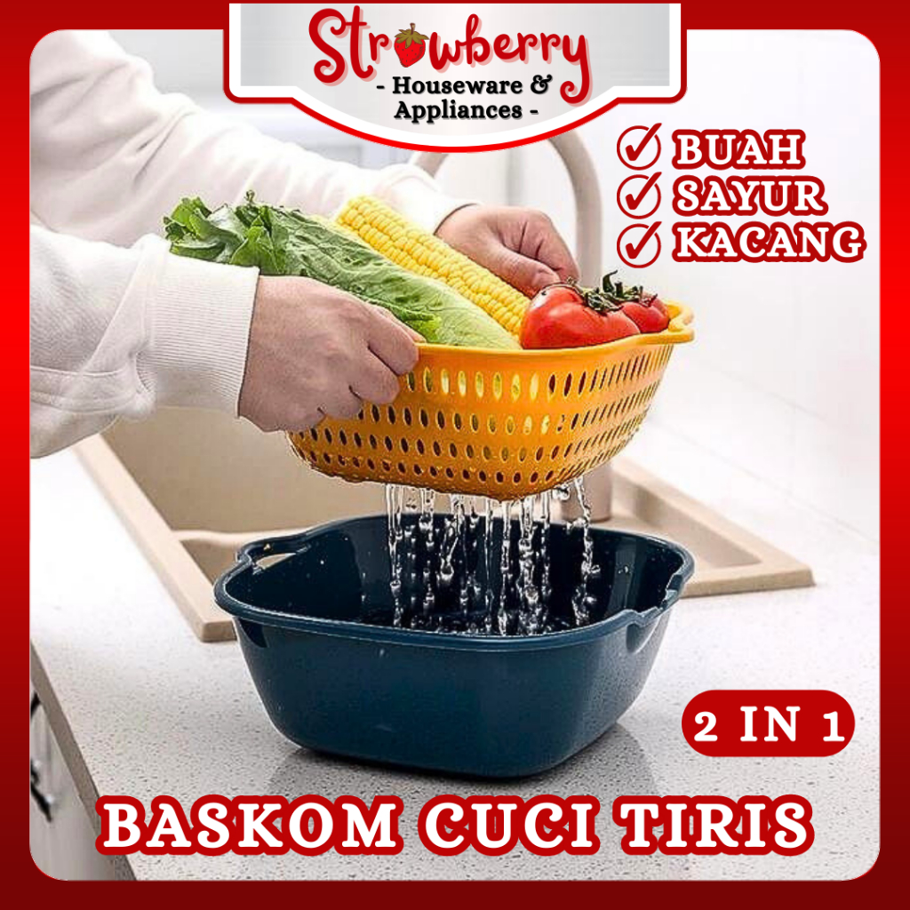 Jual Baskom Keranjang Saringan Wadah Cuci Buah Sayur Baskom Set Tempat ...
