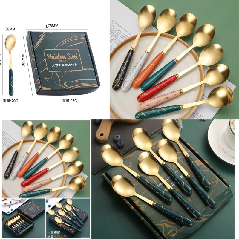 Jual Sendok Sultan Marble 6pcs Gold SPOON Gift Set Hampers Mewah ...