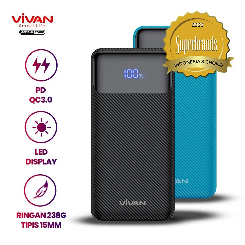 Jual VIVAN Power Bank 10000mAh 20W Dual Output USB & Type C PD QC ...