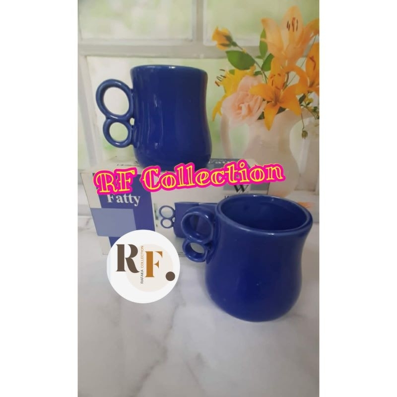 Jual Cangkir Set Isi 2 Keramik Gagang Biru 450ML Tebal Tahan Panas ...