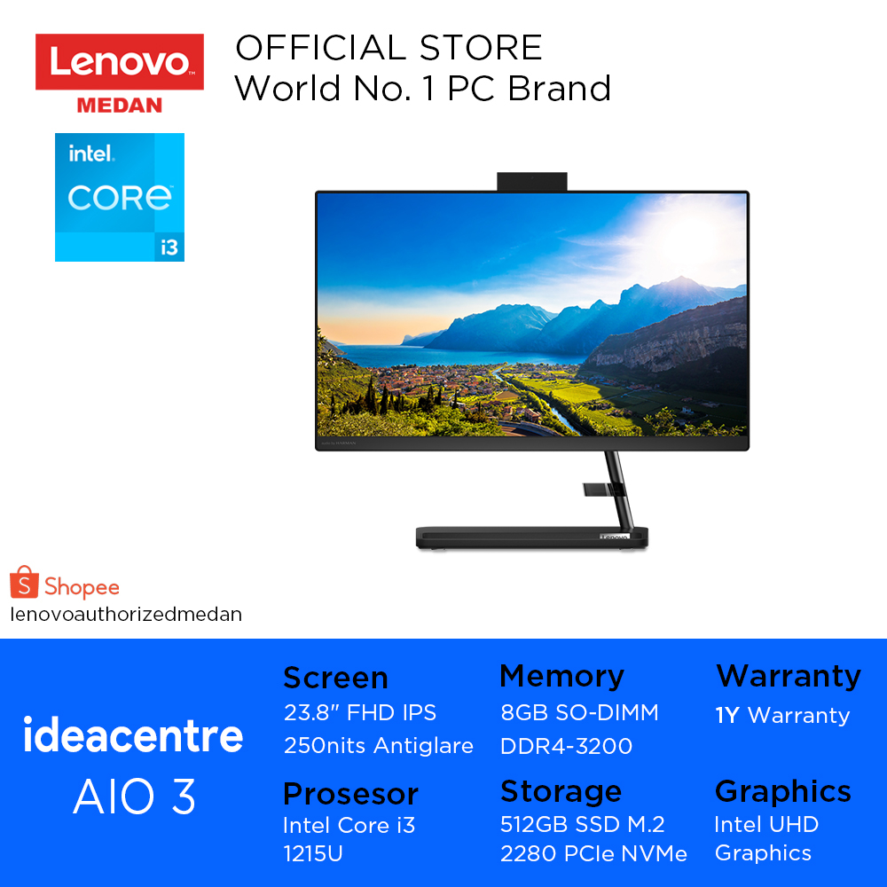Jual Lenovo AIO 3 24IAP7 T9ID,7UID, Ci3-1215U/8GB/512GB/NoOdd/DOS/1Y/23 ...