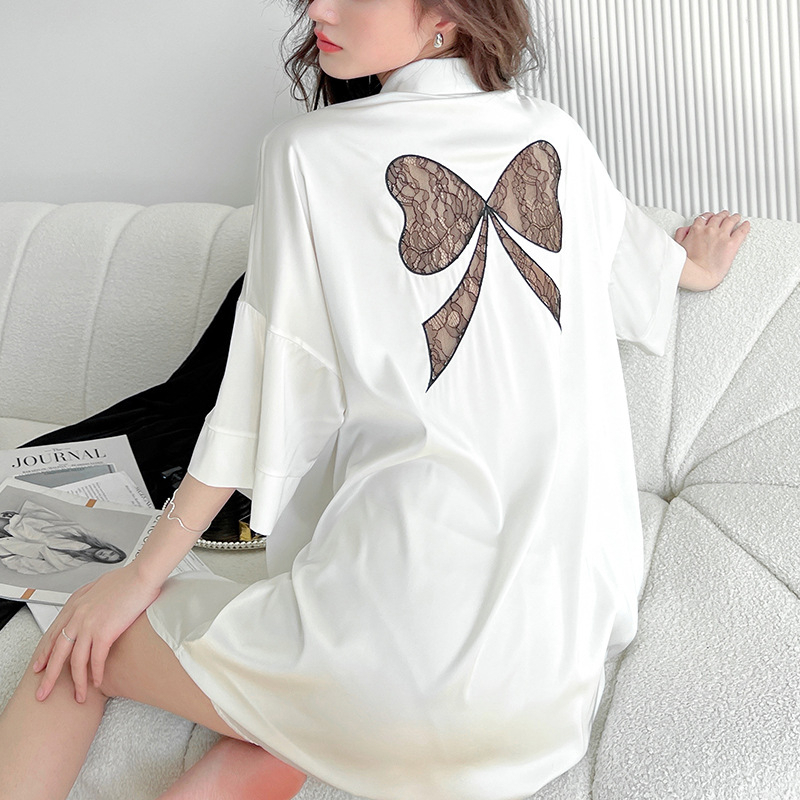 Jual Piyama Dress Tidur Sexy Kemeja Putih Es Silk Kemeja Wanita Baju ...