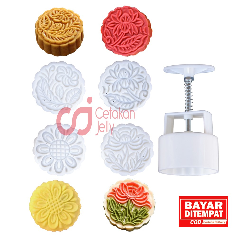 Jual CJ Cetakan Kue Bulan Bulat Mooncake Moon Cake Kue Satu Bulat 125 gr Isi 4 Flower II ...