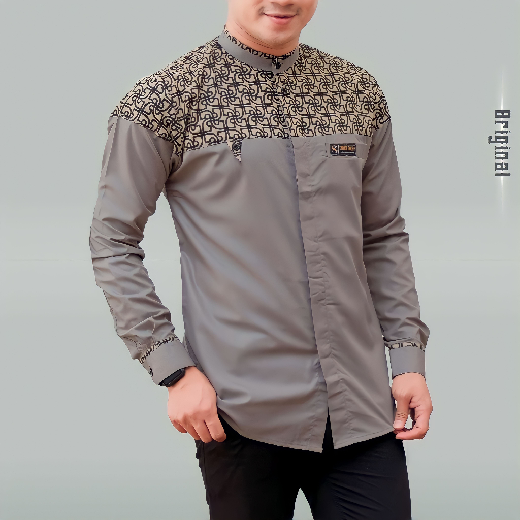 Jual Baju Kemeja Koko Pria Lengan Panjang Kombinasi Batik Klasik Motif ...