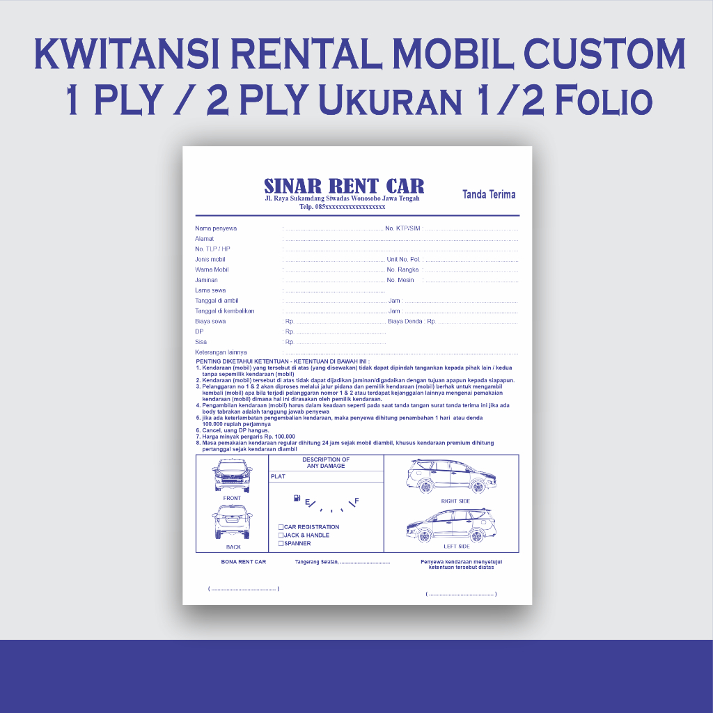 Jual Kwitansi Rental Mobil Custom 1 Ply 2 Ply | Shopee Indonesia
