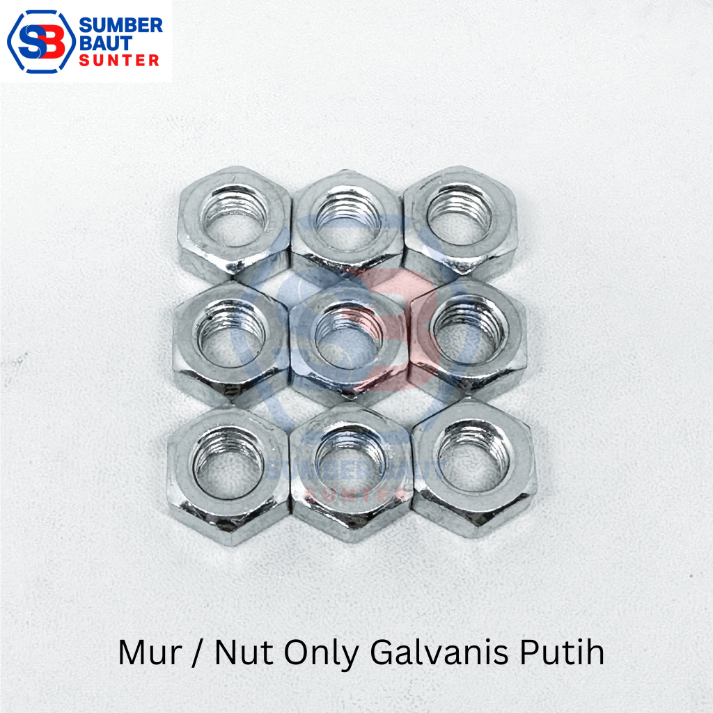 Jual M12 x 1.75 Mur Besi Galvanis Putih Nut Only Hexagon 12 mm Kunci 19 ...