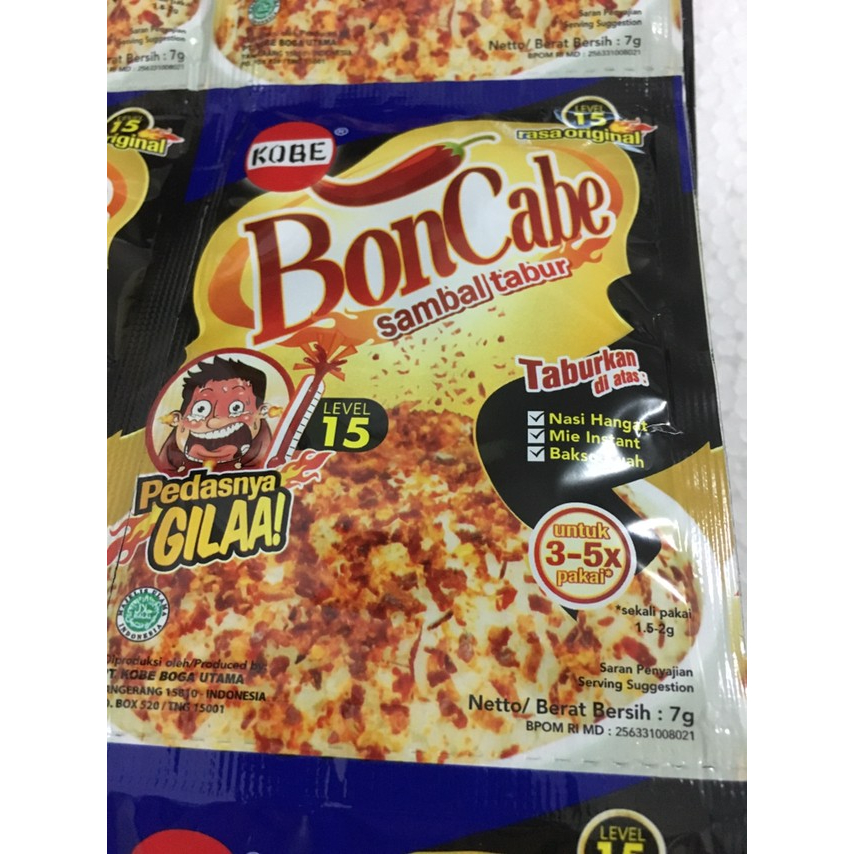 Jual Kobe Bon Cabe Level 15 sachet Sambal Tabur Pedasnya Gilaa 7gr ...