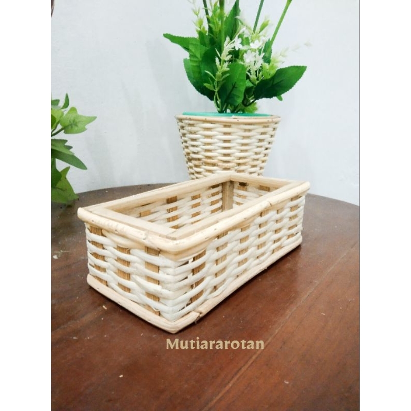 Jual pot bunga segi panjang kotak bata anyaman rotan mix bambu | Shopee ...