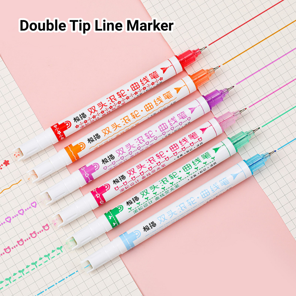 Jual Line marker double tip set Pulpen linear rainbow color pen 2in1 ...