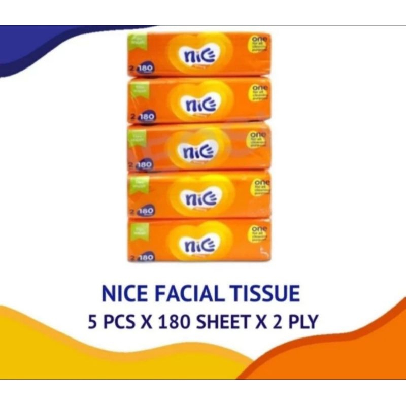 Jual Tisu Nice Facial 180 sheet 2 ply ( PAKET 5 PCS) | Shopee Indonesia