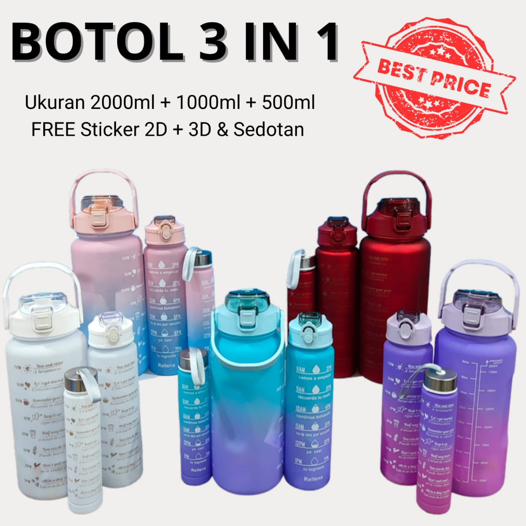 Jual Botol Beranak 2 Liter + 1000ml + 500ml Botol Minum Viral 1 set ...