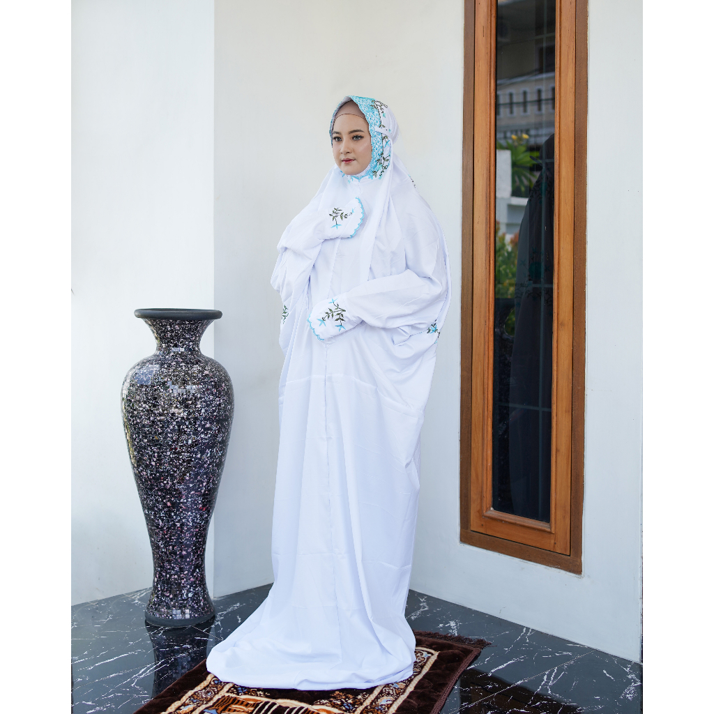 Jual Mukena Mukenah Lajuran Terusan Langsungan Putih Motif Bordir ...
