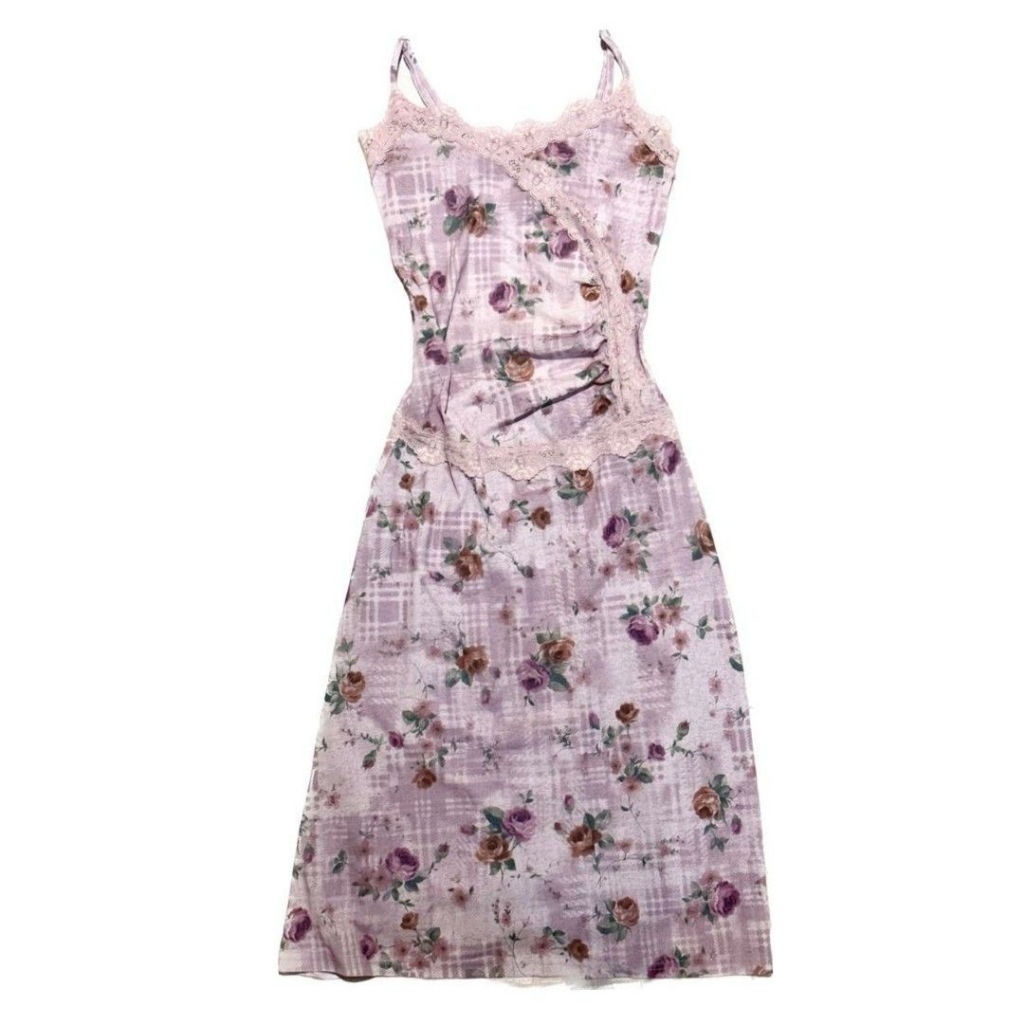 Jual Floral Pink Lace Scrunched Floral Coquette Dress | Vintage lidi ...