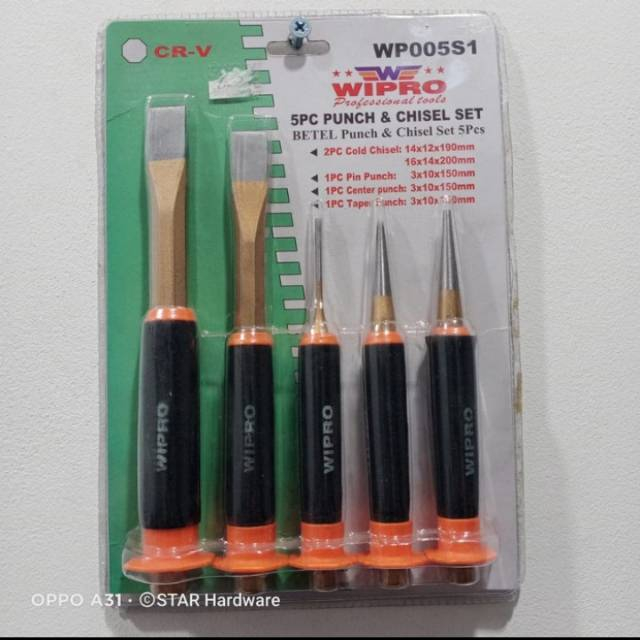 Jual Wipro Penanda Titik Bor Betel Pahat Center Pin Punch Chisel 1 set ...