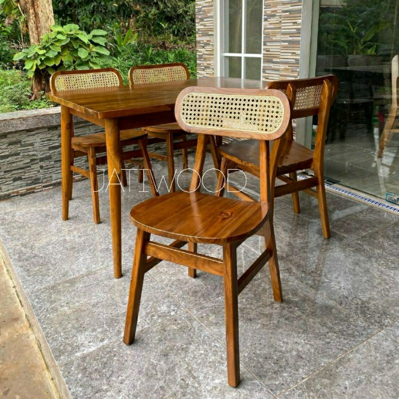 Jual PROMO Set kursi makan rotan retro kayu jati minimalis, kursi cafe resto | Shopee Indonesia