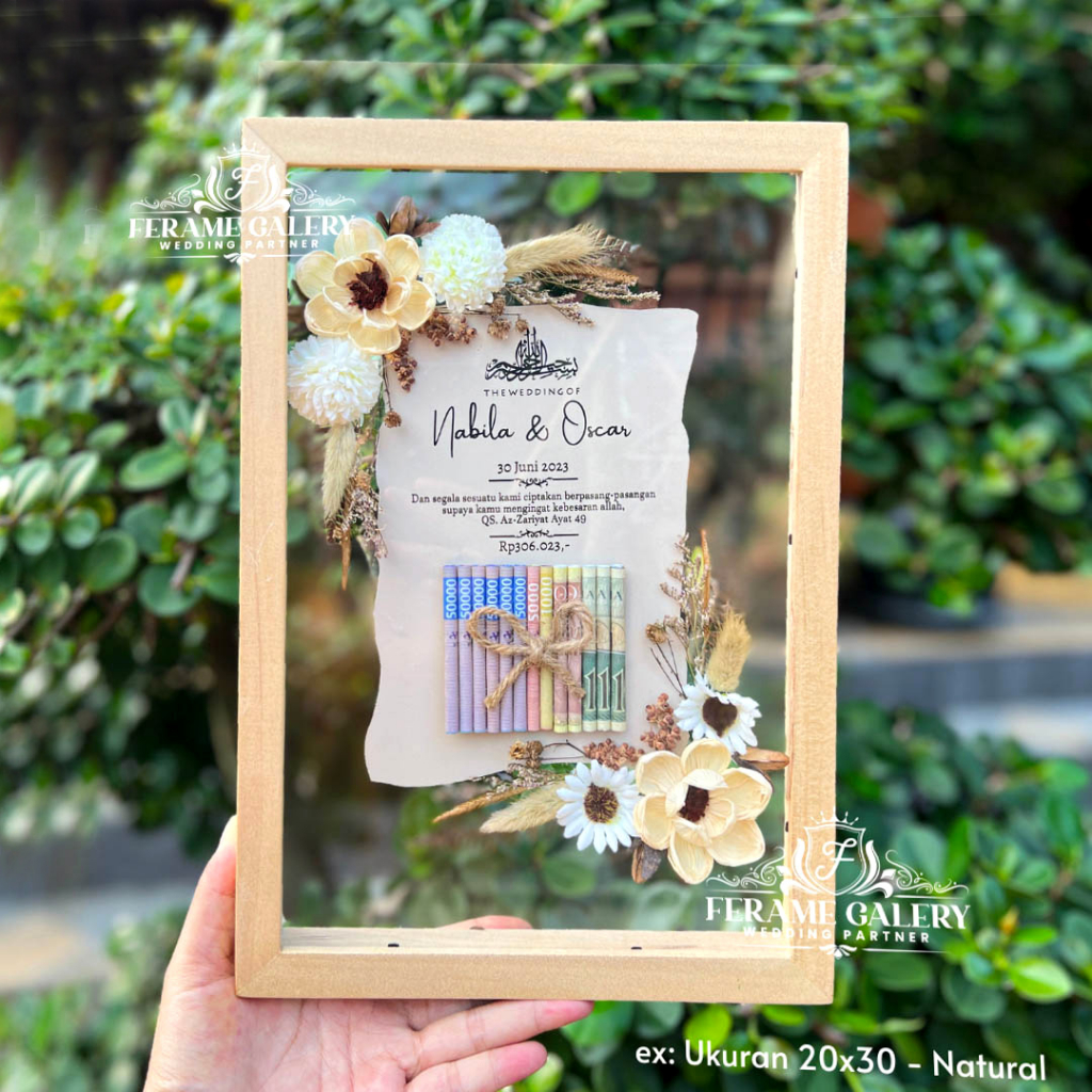 Jual Mahar Pernikahan Transparan / Bingkai Mahar Rustic Dried Flower ...