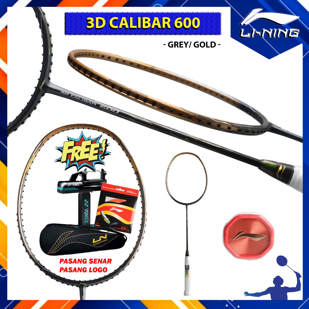 Jual Raket Badminton Lining Original 3D Calibar 600 Grey Gold | Shopee ...