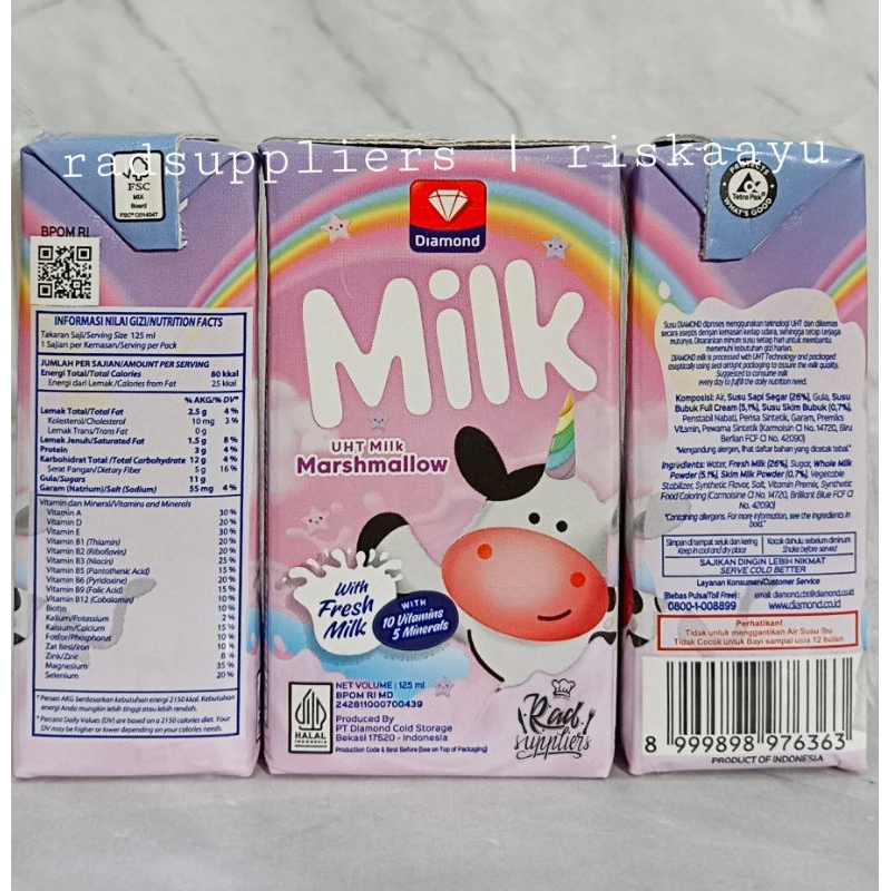Jual New Variant.. Diamond UHT Milk MARSHMALLOW 125ml, Susu UHT Rasa Marshmallow 125ml, Halal ...