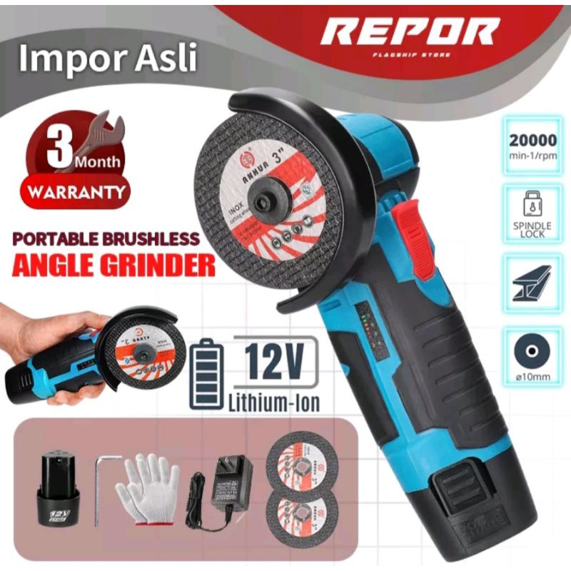 Jual MESIN GERINDA TABGAN LISTRIK ANGLE GRINDER CORDLESS 12VOLT MESIN ...