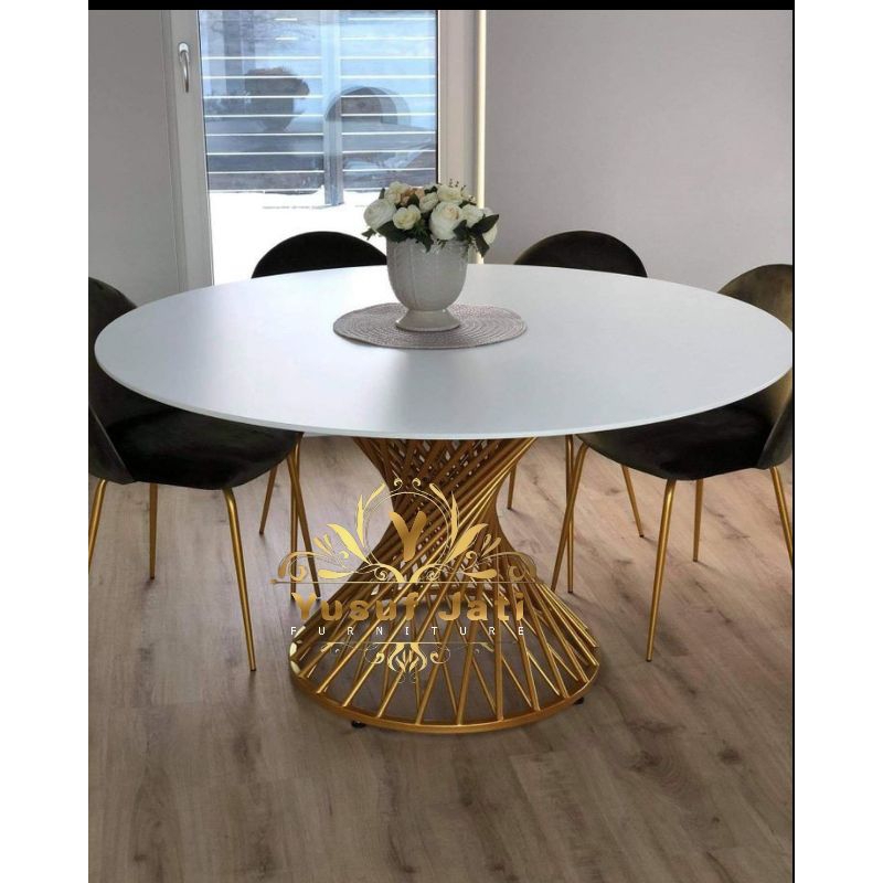 Jual MEJA MAKAN KAKI BESI GOLD BULAT DAUN KAYU TAJI/ DINDIN TABLE KAKI ...