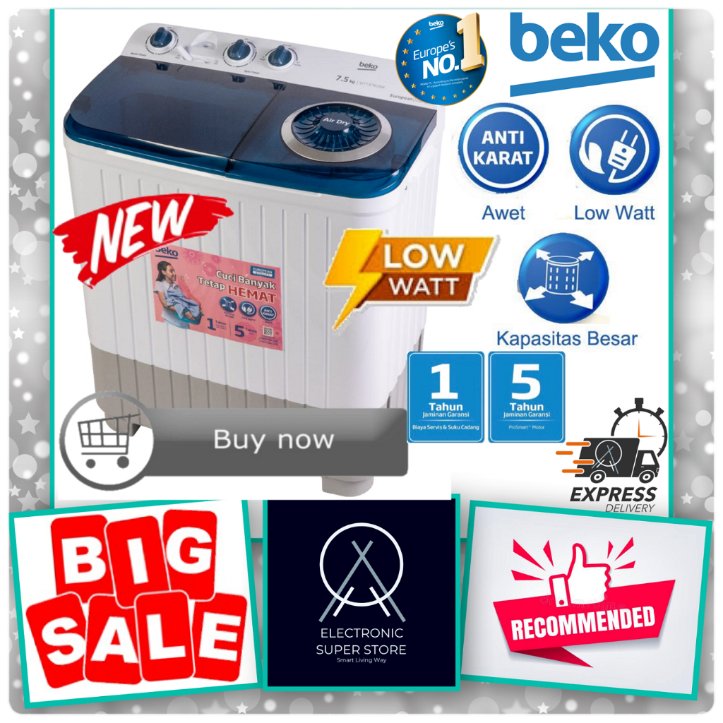 Jual MESIN CUCI BEKO 2 TABUNG WTTA7503W WTTA-7503W WTTA 7503 W 7.5KG ...