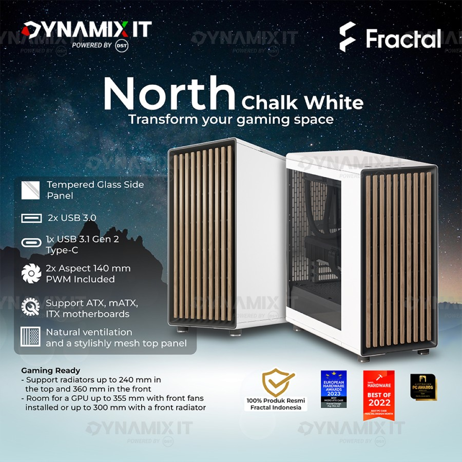 Jual [+palet kayu] Fractal Design NORTH Chalk White TG Clear Tint PC ...