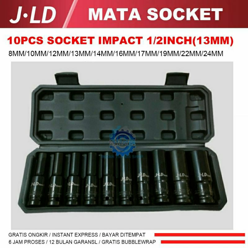 Jual Promo JLD 10pcs Mata Socket impact set 1/2inch(13mm) Mata Sok Panjang 8mm - 24mm mata ...