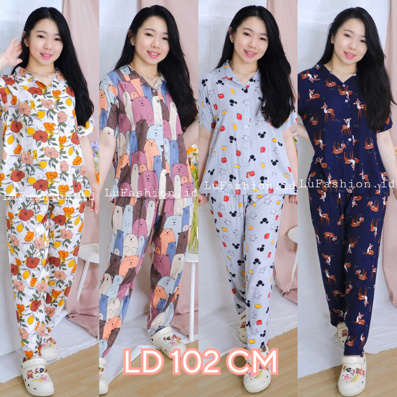 Jual Piyama Wanita LD 102 cm | Piyama Rayon Premium | Set Piyama Rayon | Piyama Busui Friendly ...