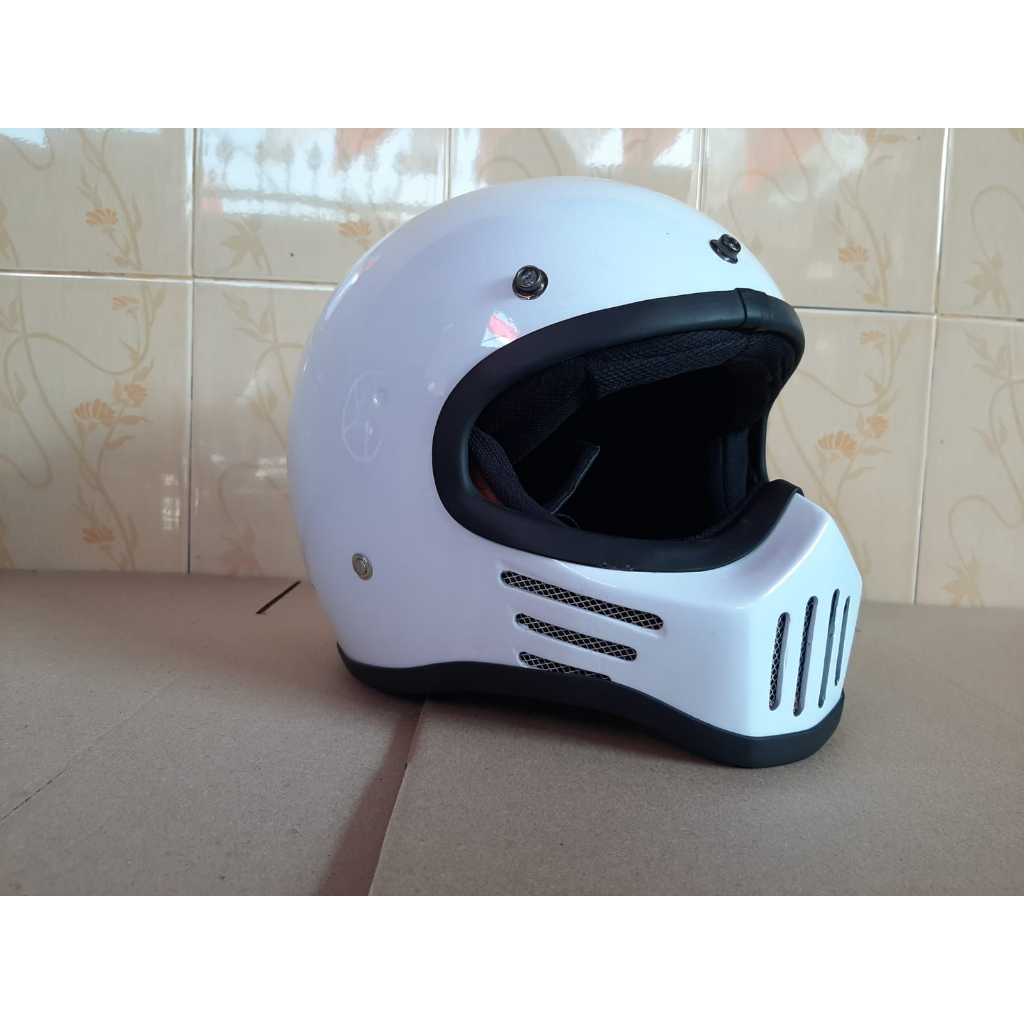 Jual Helm custom simpson M39 list hitam Putih retro classic bobber ...